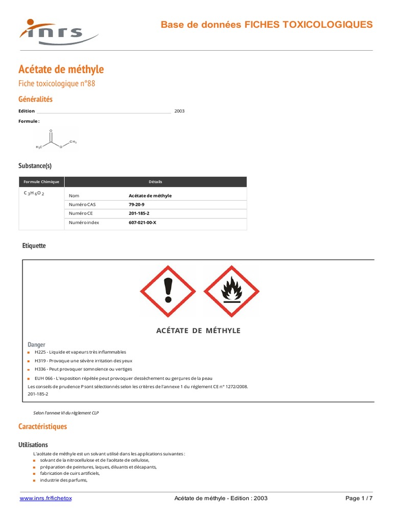 Fiche Toxique | PDF | Acide acétique | Méthanol