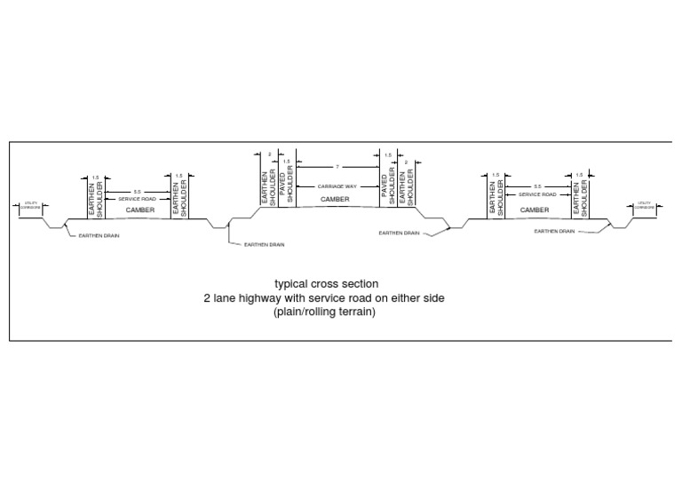 Typical Cross Section 2 Lane Highway With Service Road On Either Side ...