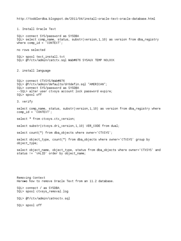 Install Oracle Text On Oracle Database 11gR2 - CTXSYS USER CREATION | PDF