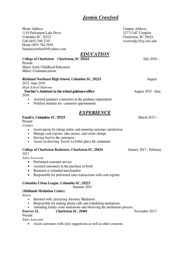 Jasmincrawford Resume | PDF | Columbia