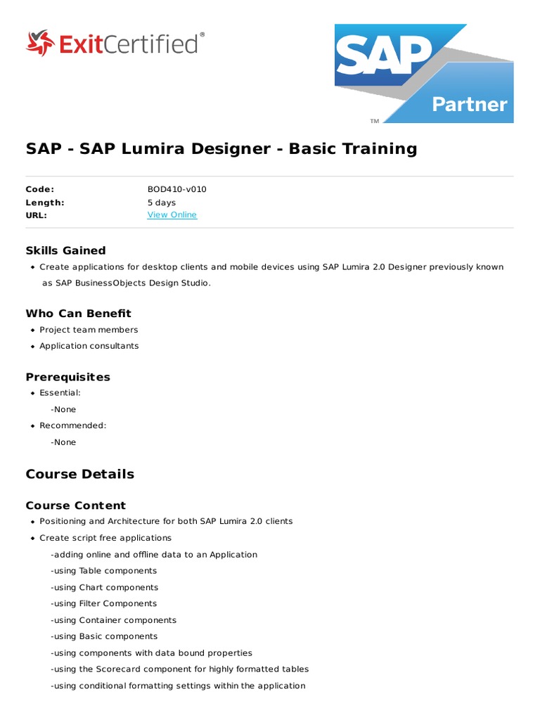 Sap Lumira Designer Basic Training | PDF | Application Software | C (Programming Language)