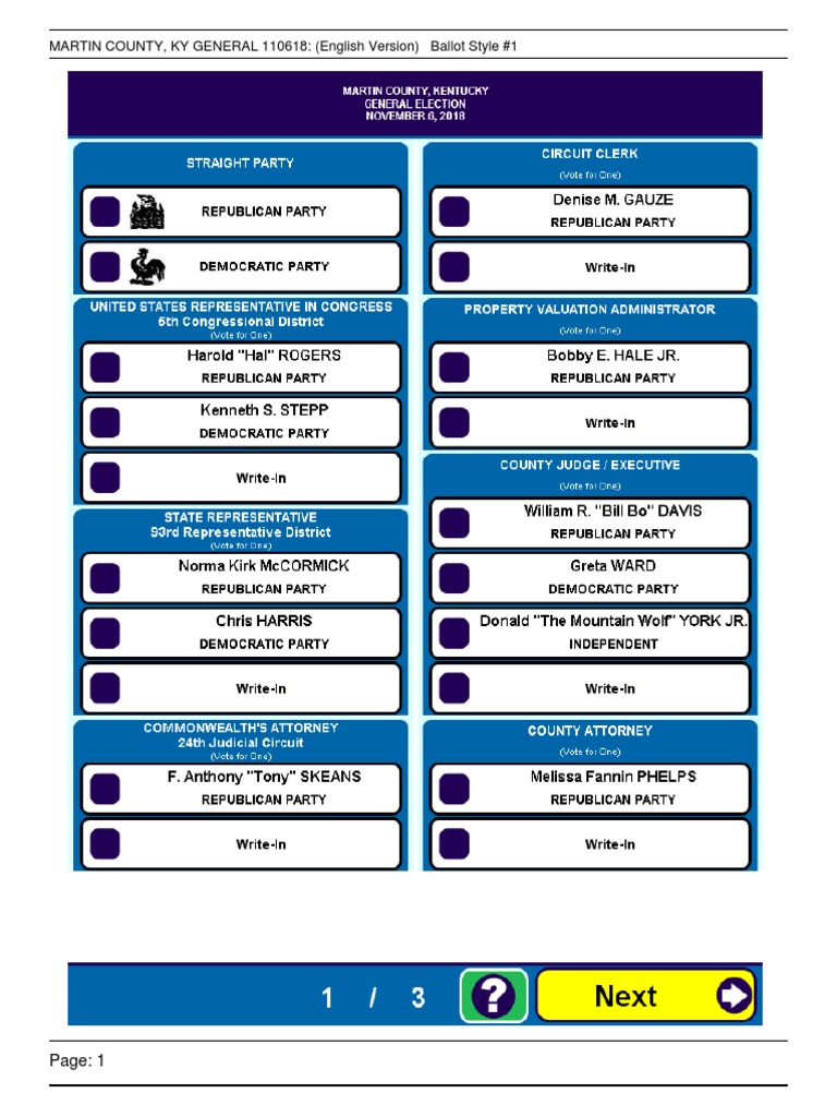 Martin County KY General Ballots 2018 | PDF
