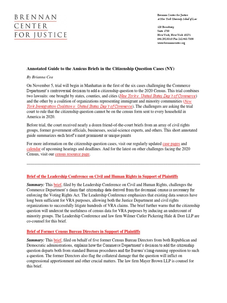 Annotated Guide To The Amicus Briefs In The Citizenship Question Cases