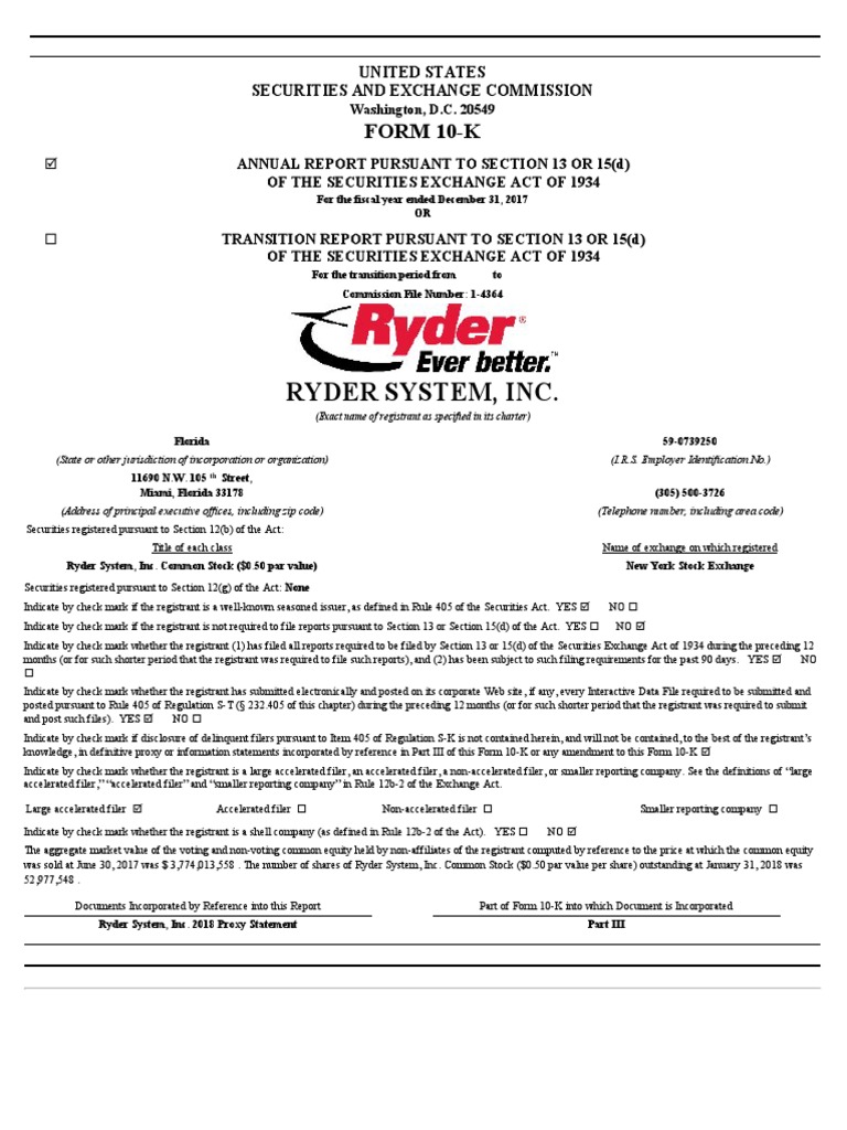 Ryder PDF | PDF | Supply Chain | Form 10 K