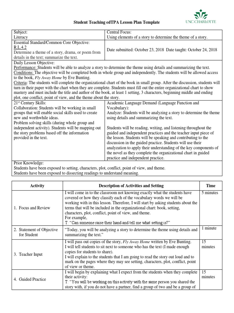 edTPA Literacy Lesson Plan Template | PDF | Books | Human Communication