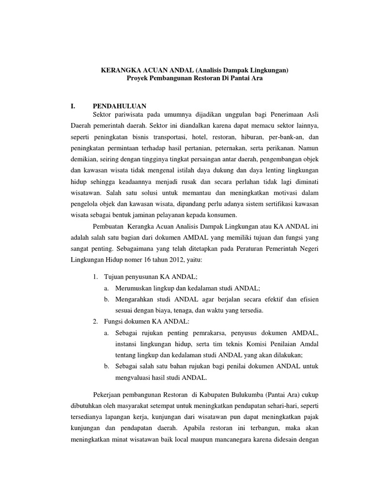 KA ANDAL Proyek Restoran Pantai Ara | PDF