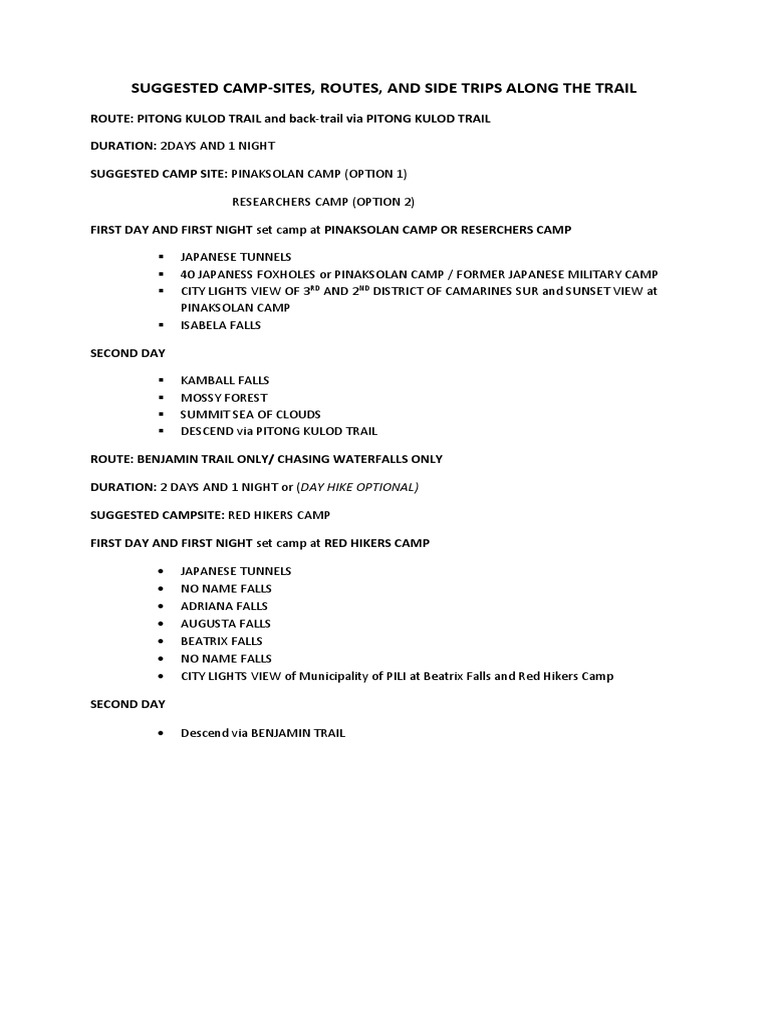 FILE 14 Suggested Camp Sites, Routes and Sidetrips | PDF | Adventure ...