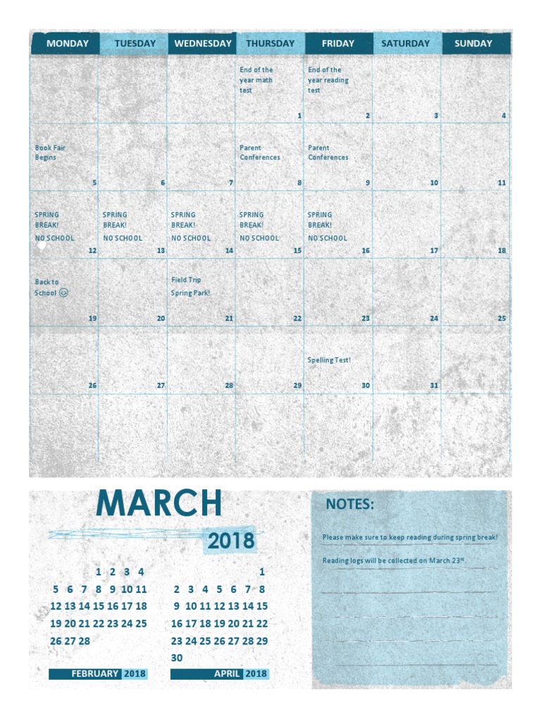 2018 School Year Calendar & Events | PDF