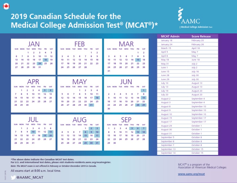 18-201 2019 MCAT Schedule Calendars F Can | PDF | Medical College ...