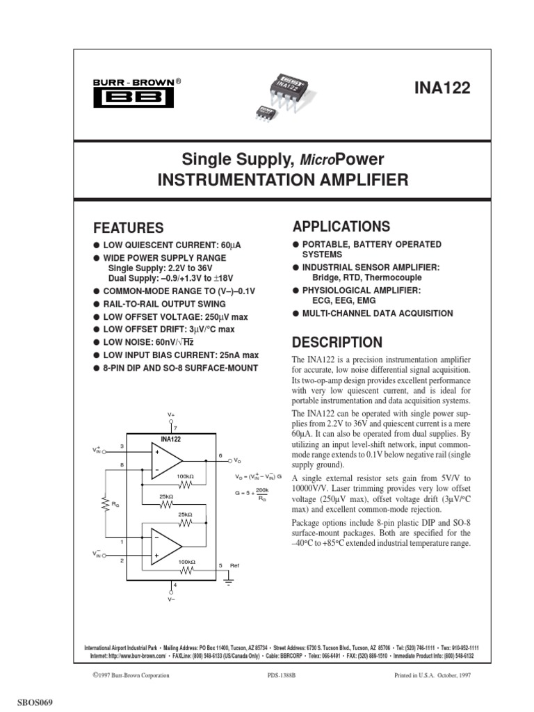 INA122 | PDF | Amplifier | Operational Amplifier