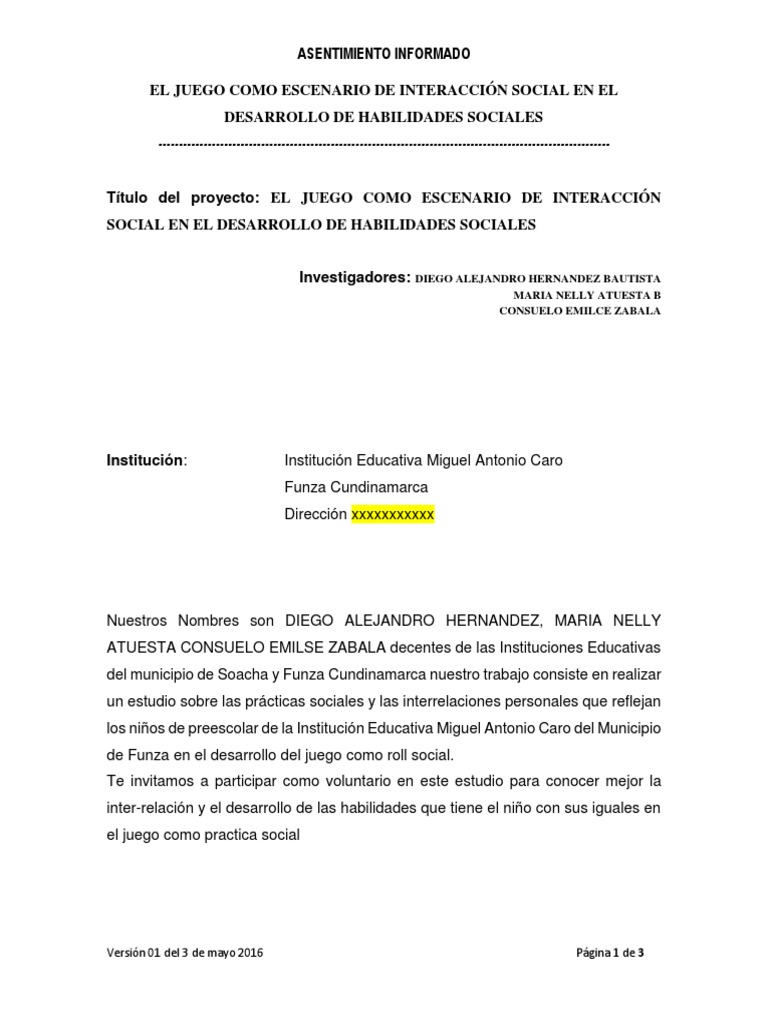 Asentimiento Informado Ejemplo