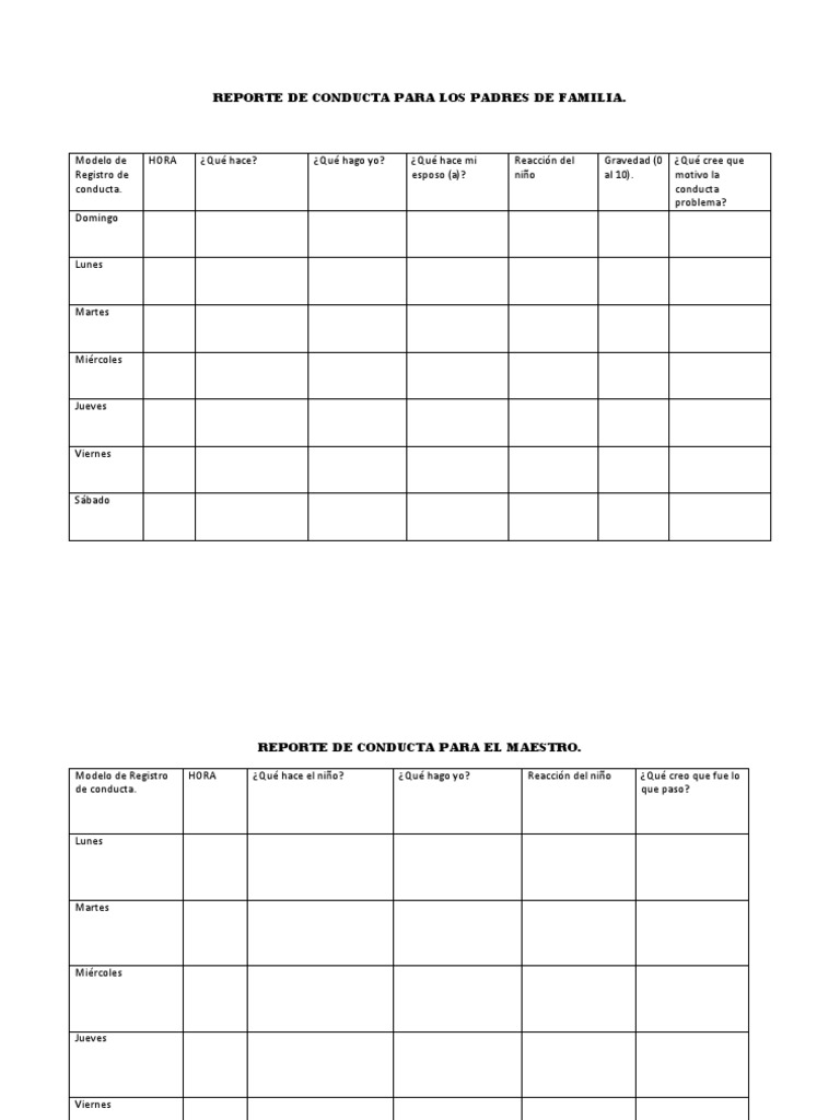 Modelo de Registro de Conducta | PDF