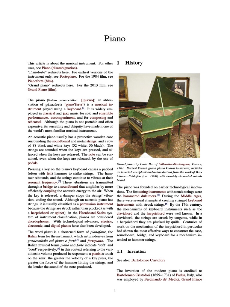 Piano, History PDF | PDF | Piano | String Instruments