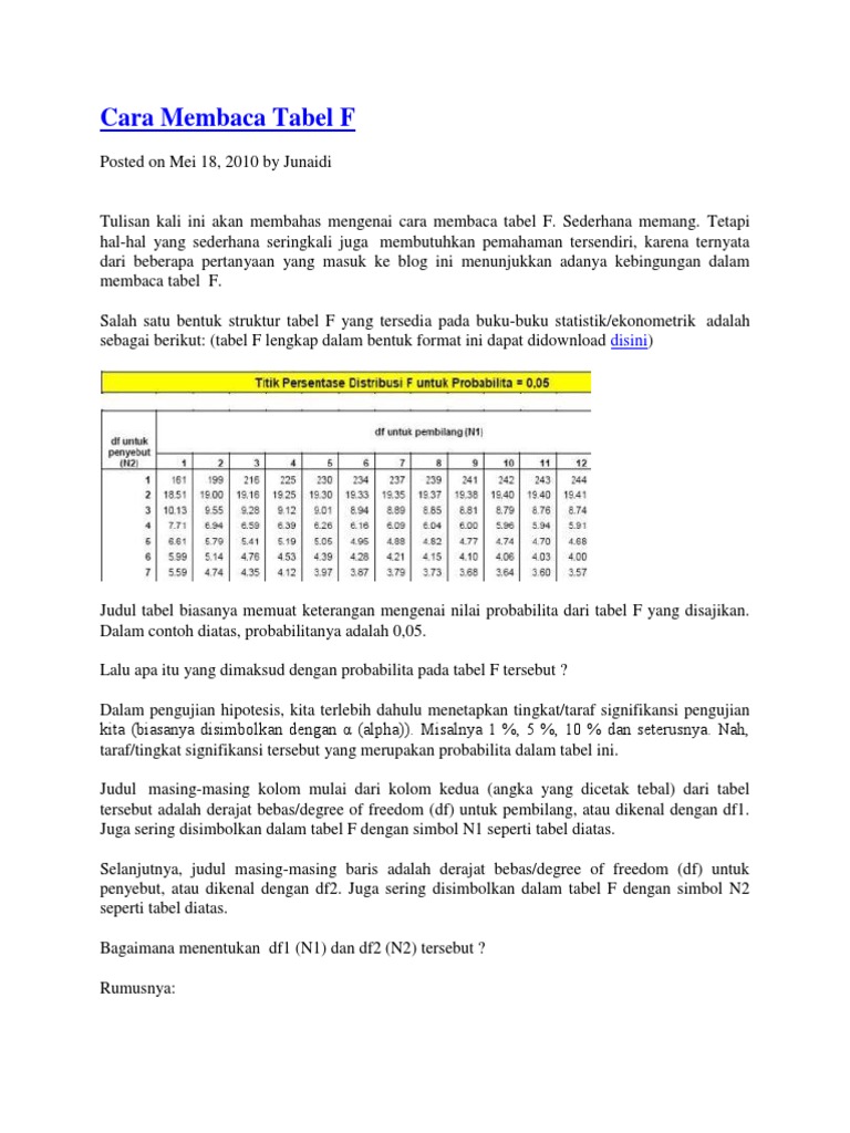 Cara Membaca Tabel F | PDF