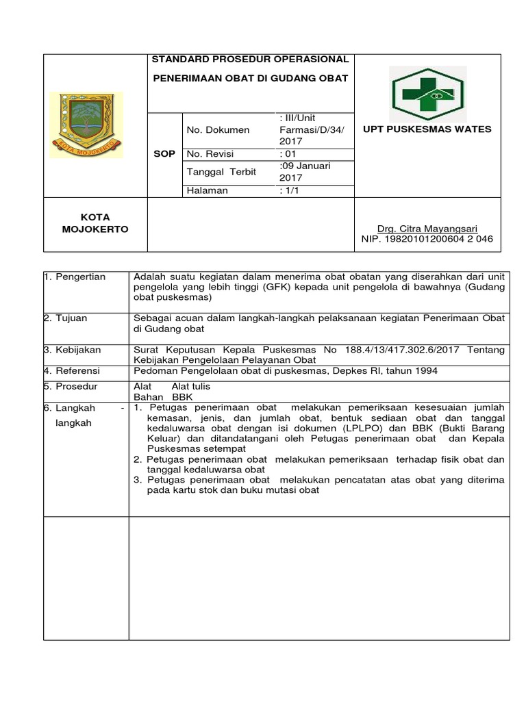 SOP Penerimaan Obat Di Gudang Obat | PDF | Kesehatan Holistik | Sains ...