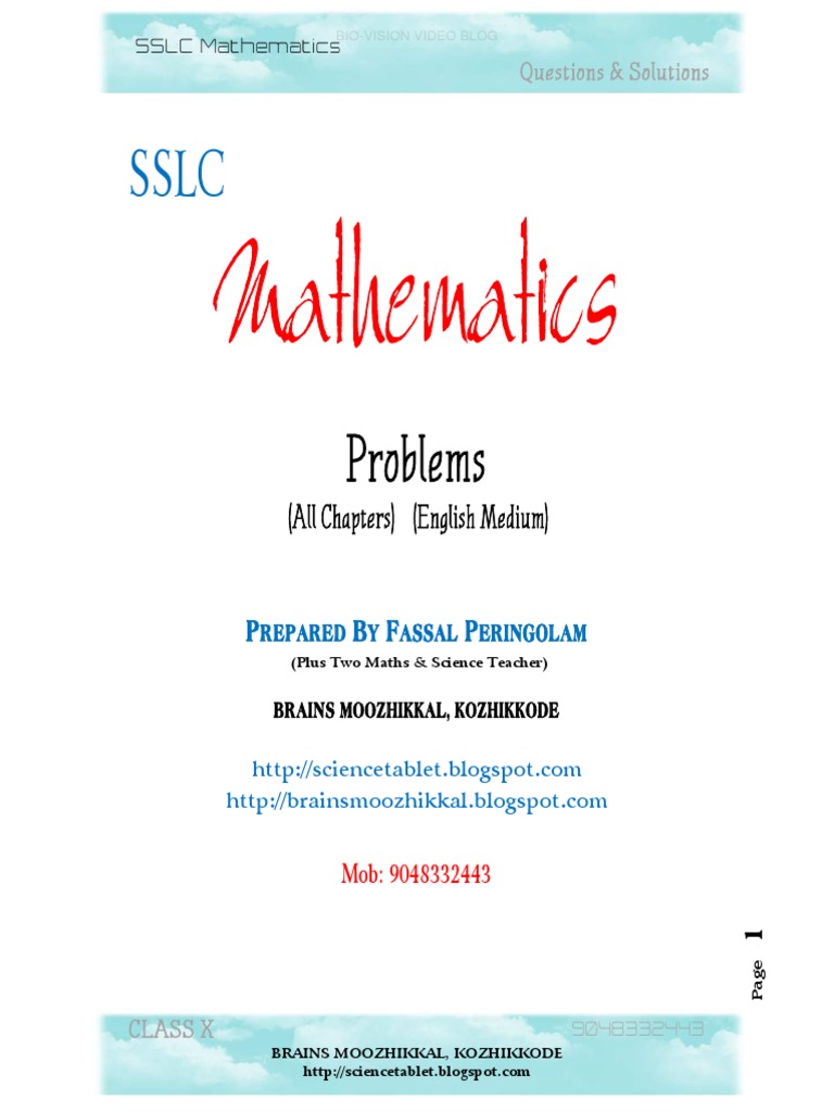 SSLC Maths Questions & Solutions PDF | PDF | Circle | Quadratic Equation