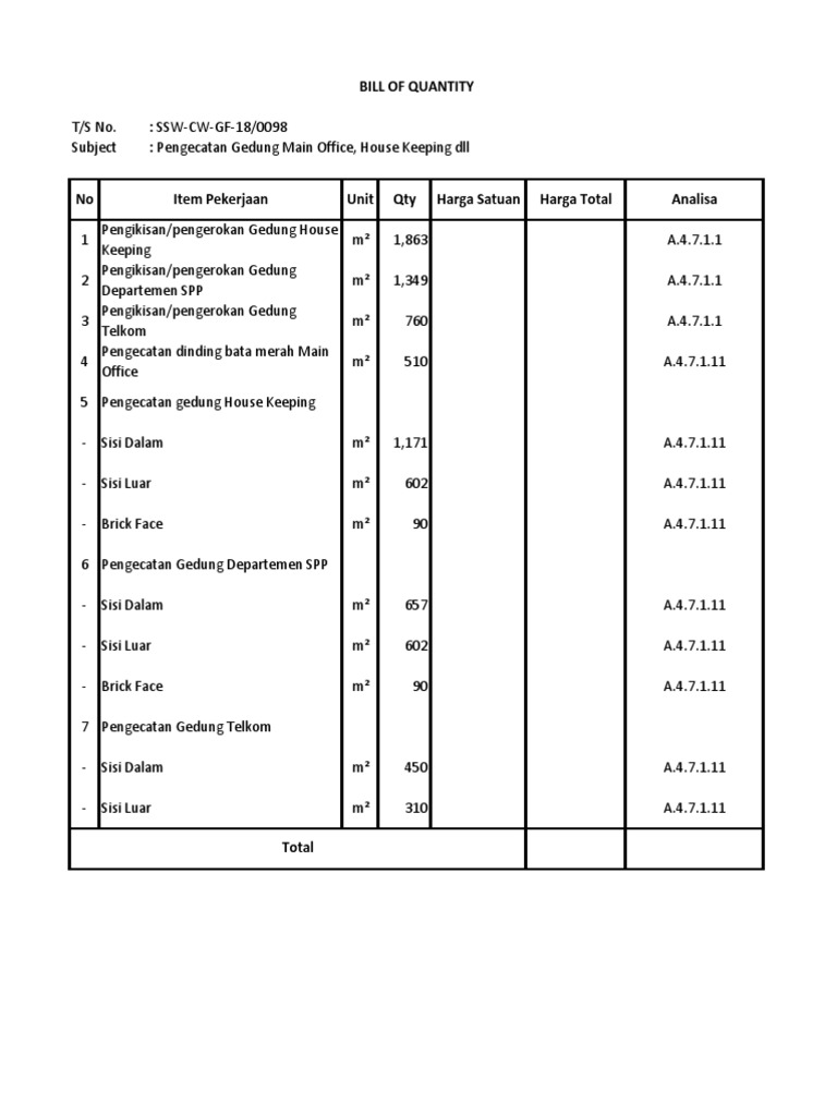 Bill of Quantity for Painting Main Office and Other Buildings | PDF