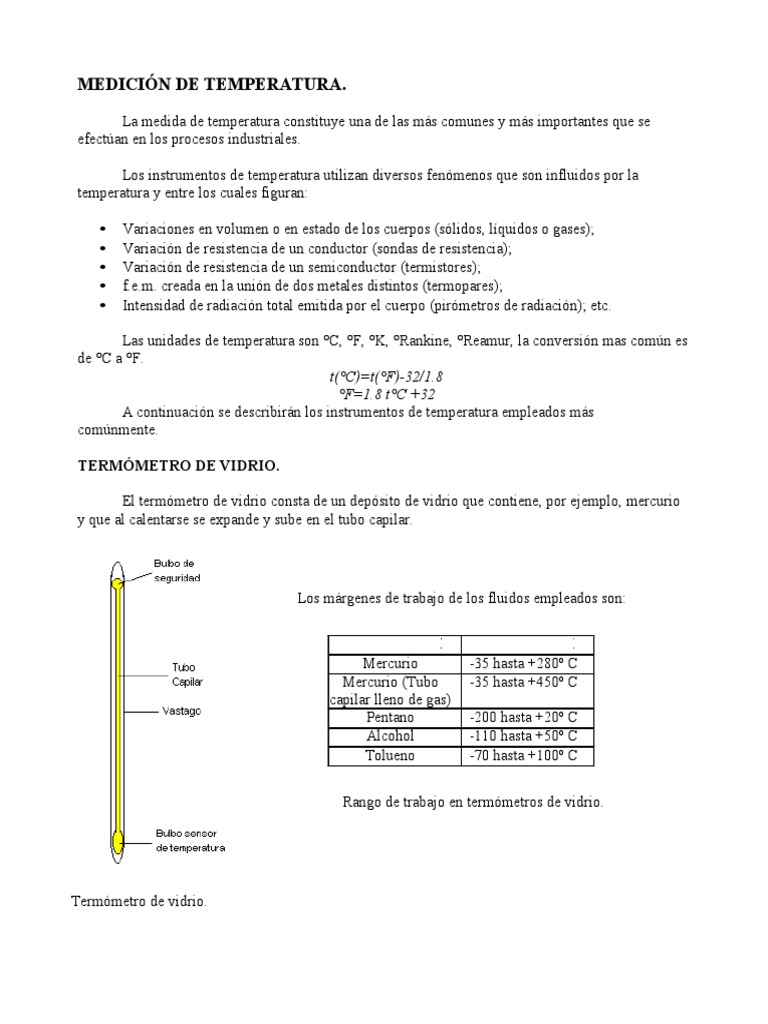 Termometros de Bulbo y Capilar | Descargar gratis PDF | Temperatura ...