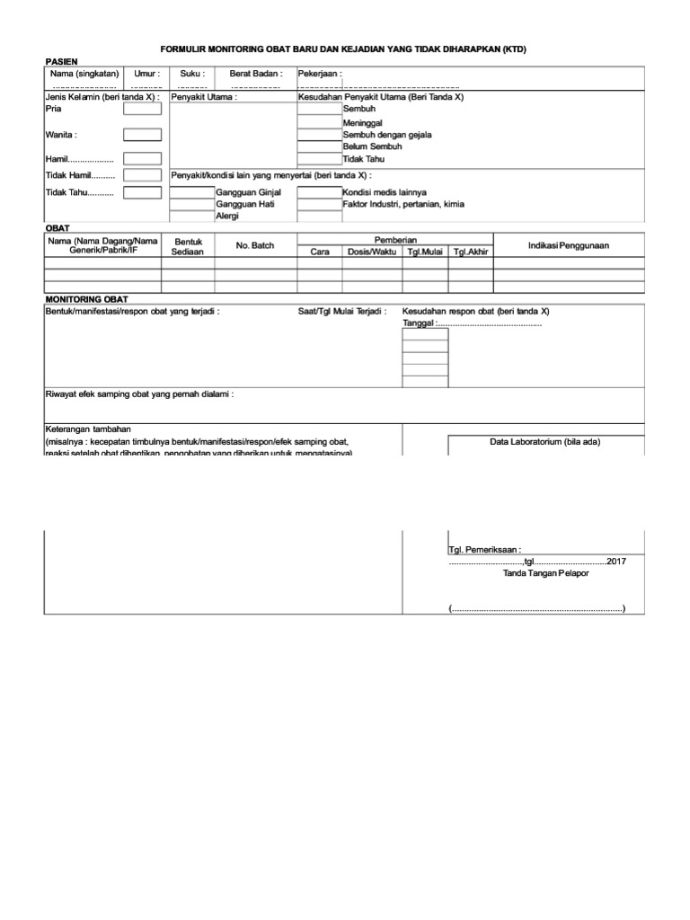 Form Monitoring Penggunaan Obat Baru Dan KTD | PDF