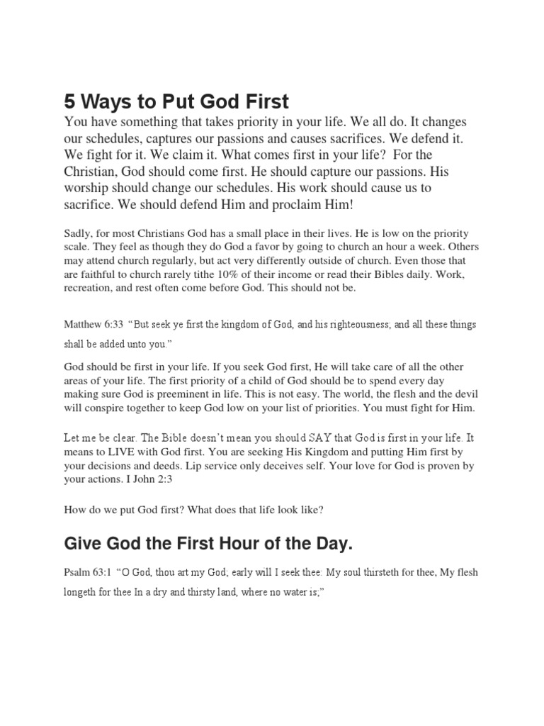 Put God First: 5 Essential Ways | PDF | Tithe | Repentance