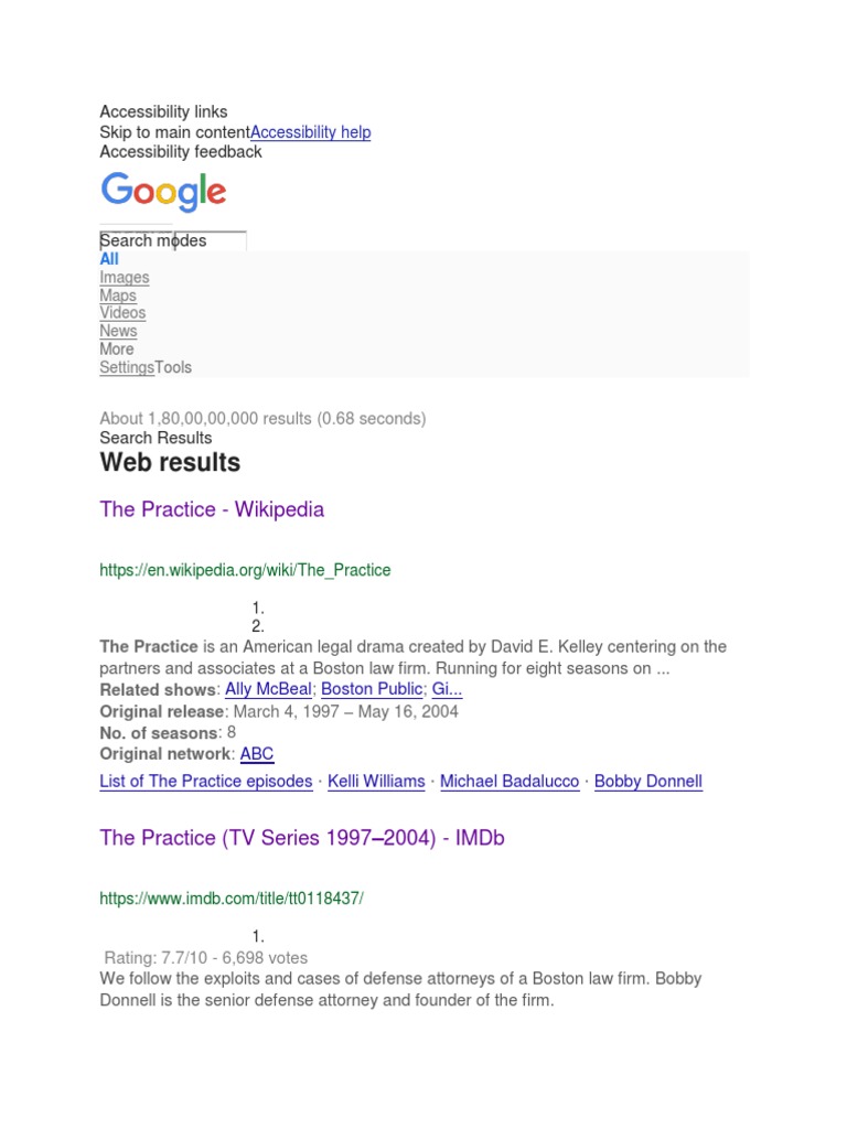Web Results: The Practice - Wikipedia | PDF | Leisure | Business