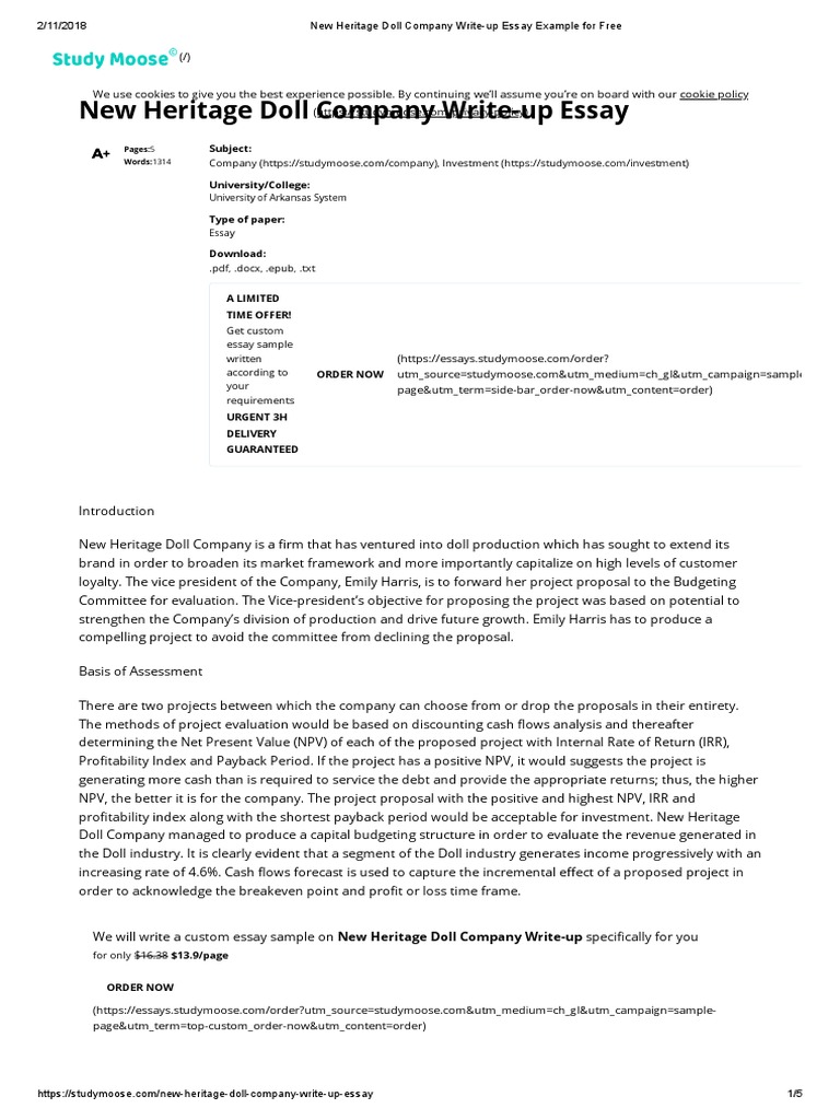 New Heritage Doll Company Write-Up Essay Example For Free PDF | PDF ...