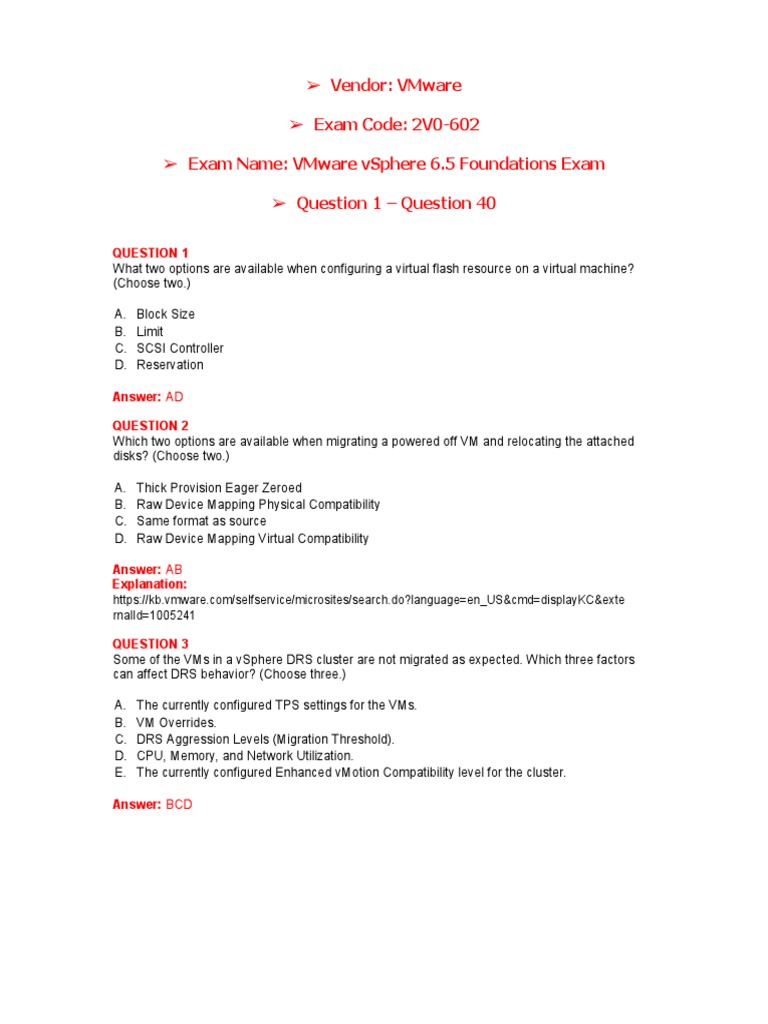 VMware vSphere 6.5 Exam Questions | PDF | V Mware | Virtual Machine