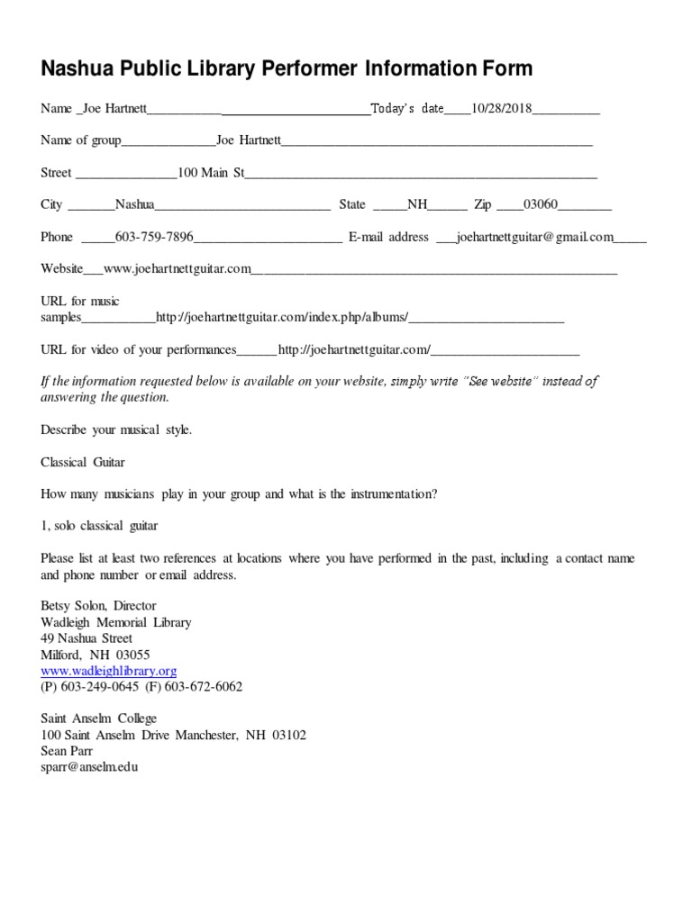 Musician Application Form Template | PDF | Finance & Money Management ...