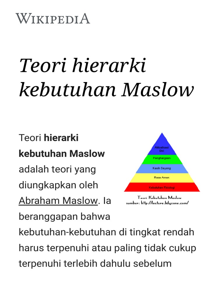 Teori Hierarki Kebutuhan Maslow | PDF