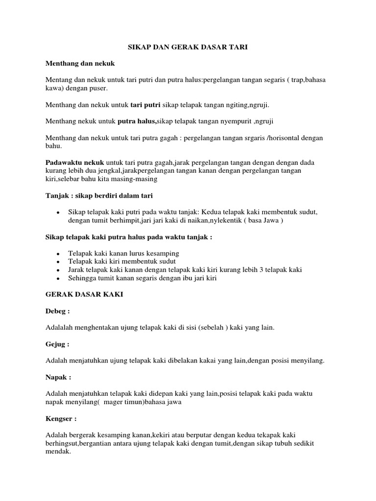 Sikap Dan Gerak Dasar Tari | PDF | Seni & Disiplin Bahasa | Kajian ...