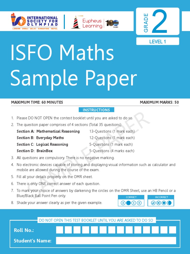 ISFO Sample Paper Math 2 | PDF | Teaching Mathematics