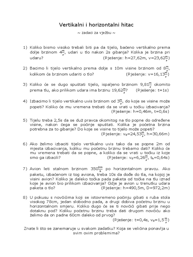 Vertikalni I Horizontalni Hitac PDF | PDF