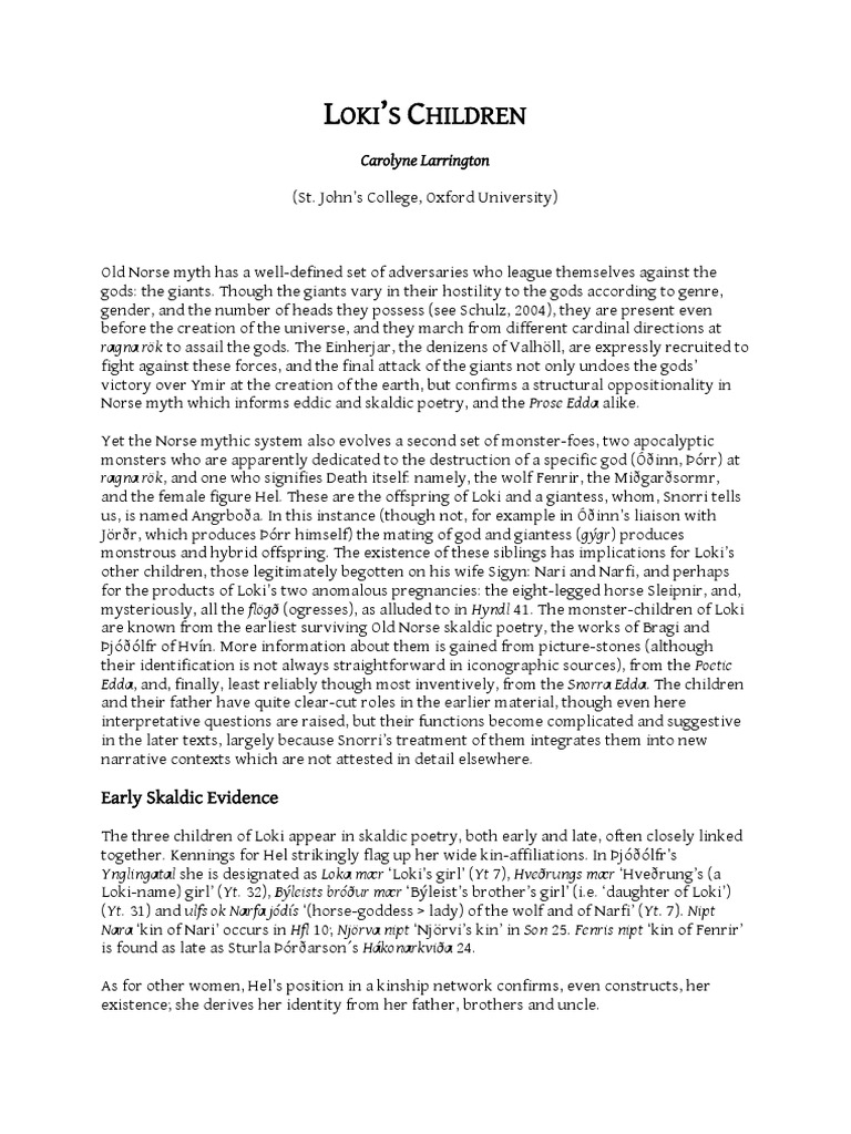 Larrington Lokis Children | PDF | Loki | Norse Mythology