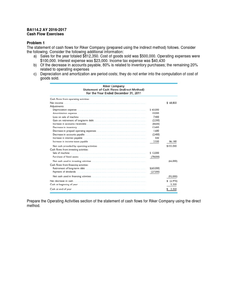 Cash Flow Exercises Set 1 | PDF | Expense | Stocks
