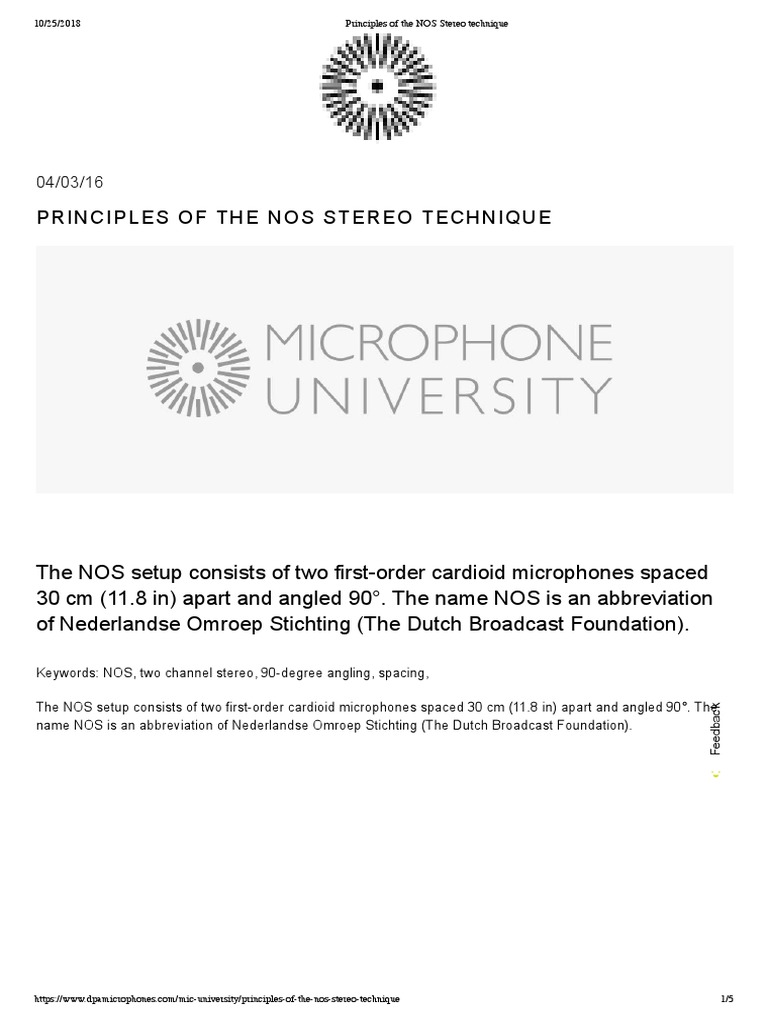 Principles of The NOS Stereo Technique | PDF | Microphone | Audio ...