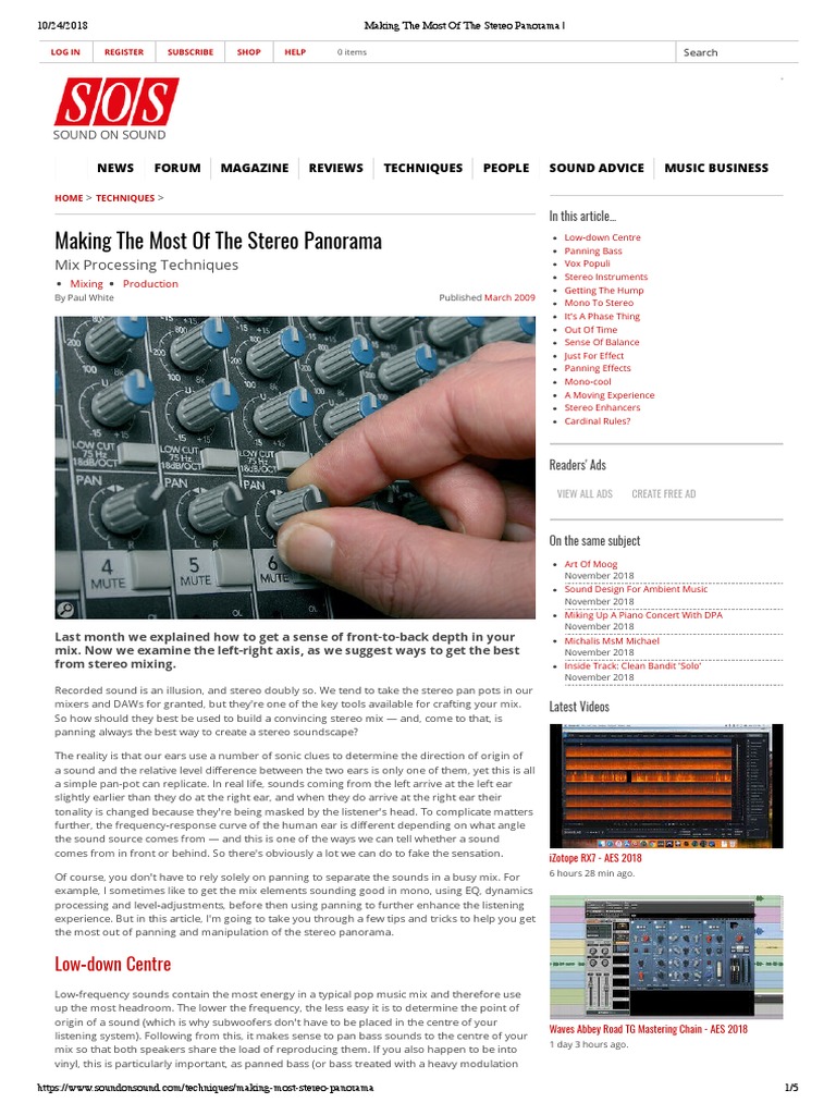 Making The Most of The Stereo Panorama | PDF | Recording | Sound Production