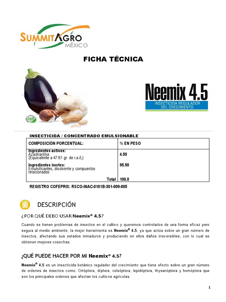 Ficha Tec Neemix | PDF | Insectos | Insecticida
