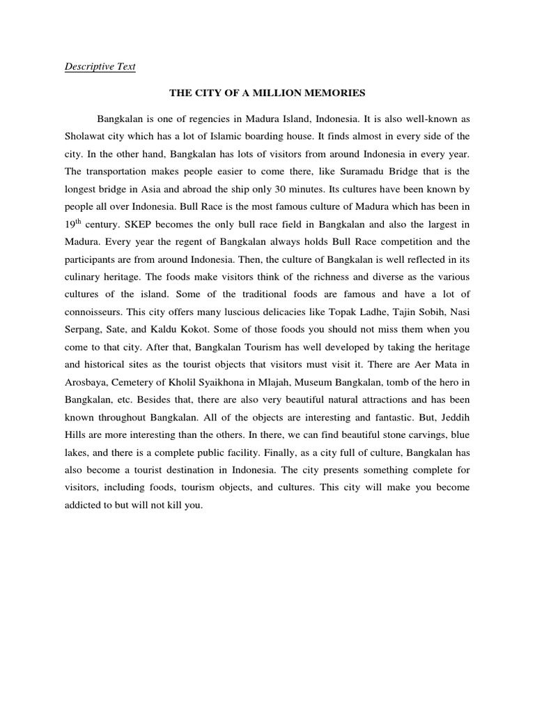 Descriptive Text Bangkalan | PDF | Indonesia | Tourism