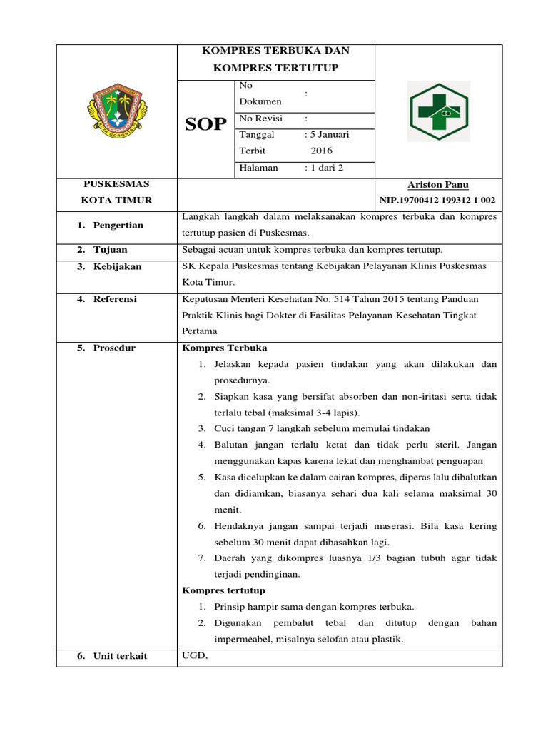 SOP Kompres Terbuka Dan Kompres Tertutup | PDF