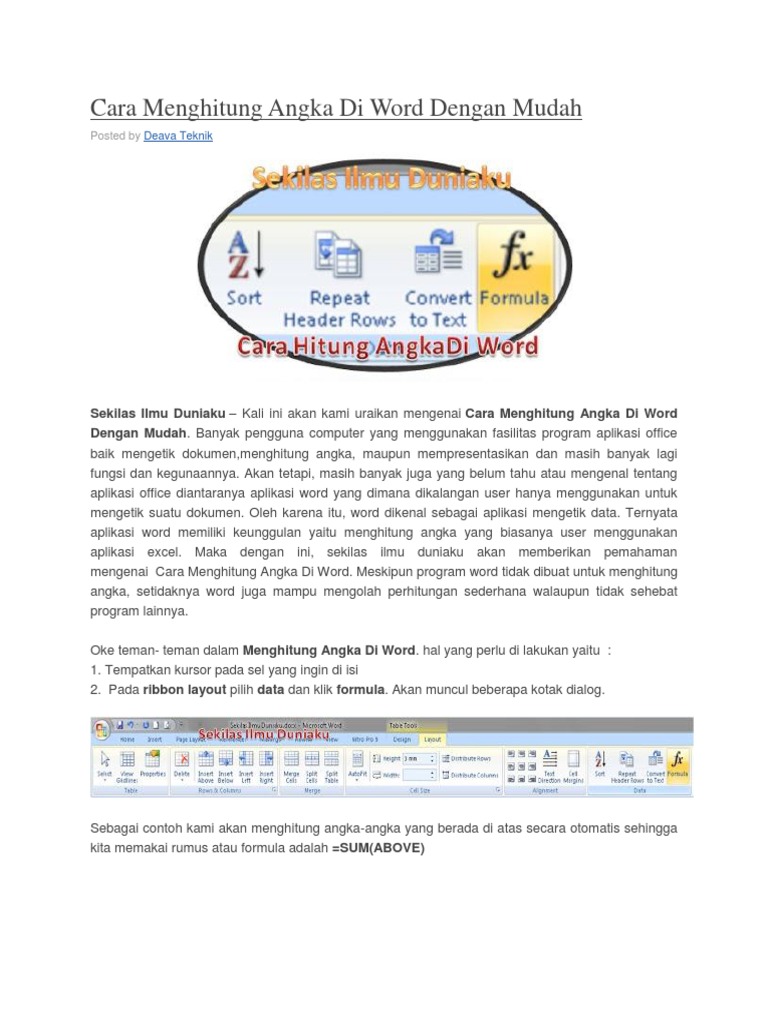 Cara Menghitung Angka Di Word Dengan Mudah | PDF