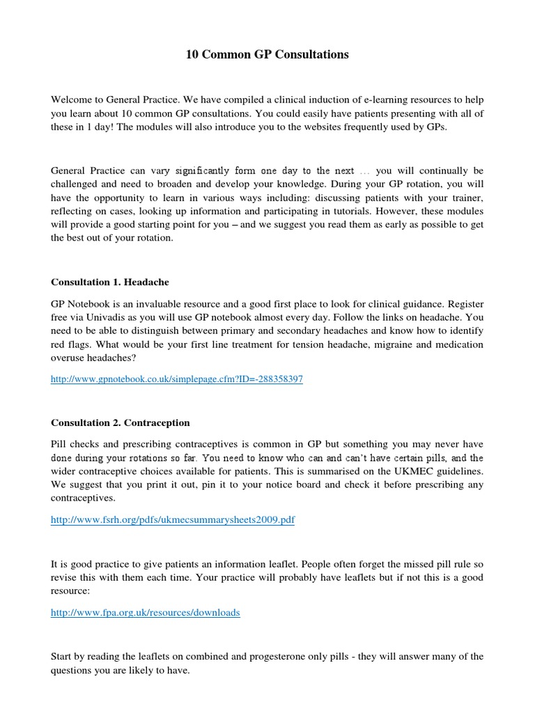 10 GP Consultations | PDF | Headache | General Practitioner