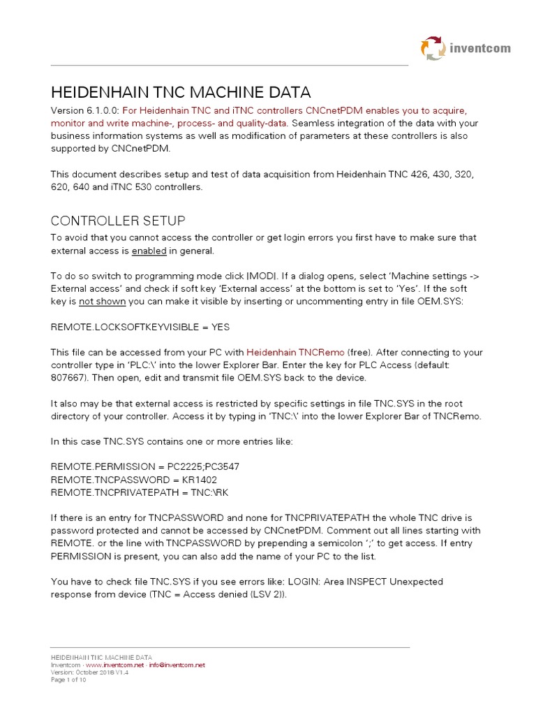 Heidenhain TNC Machine Data | PDF | Port (Computer Networking) | Computer File
