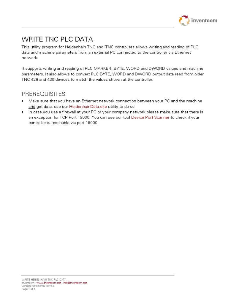 Write Heidenhain TNC PLC Data | PDF | Parameter (Computer Programming) | Port (Computer Networking)