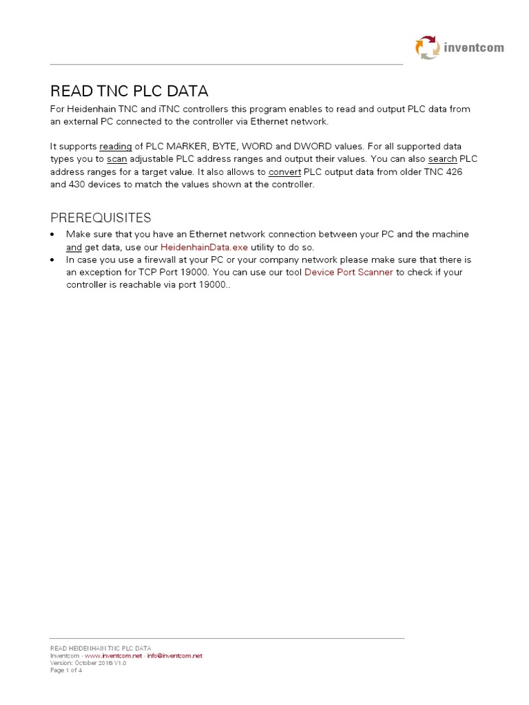 Read Heidenhain TNC PLC Data | PDF | Port (Computer Networking) | Personal Computers