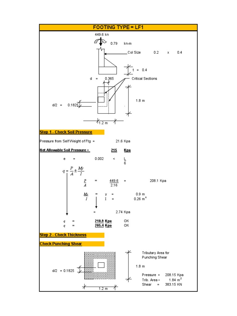 Footing Type Lf1: Step 1 - Check Soil Pressure | PDF | Physical ...