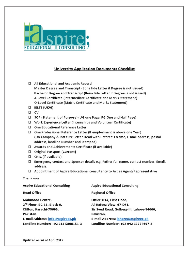 University Application Checklist | PDF