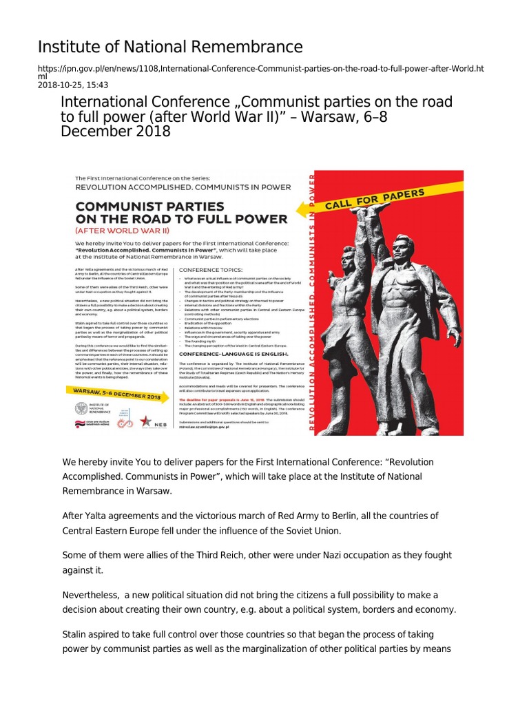 International Conference Communist Parties On The Road To Full Power ...