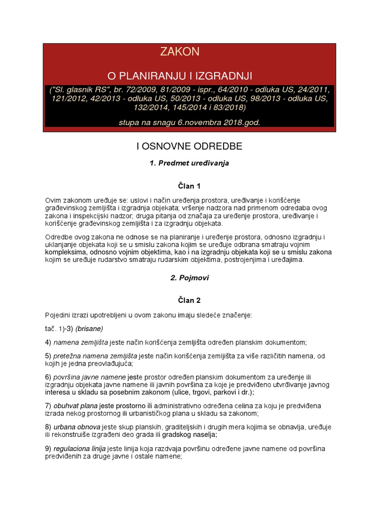 Zakon o Planiranju I Izgradni 2018 PDF | PDF