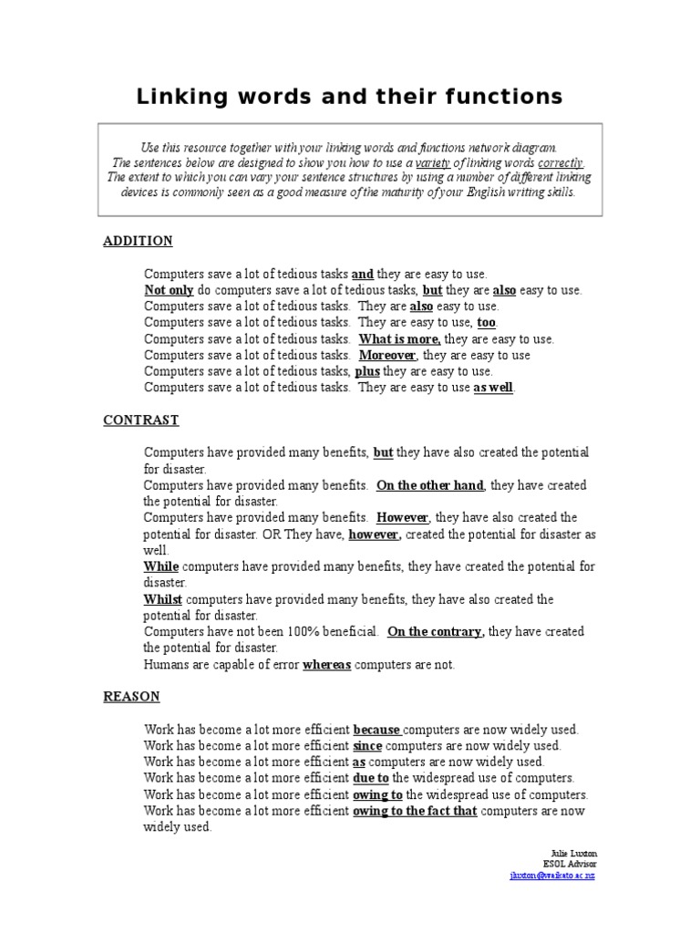 Linking Words With Sentences | PDF | English Language | Sentence ...