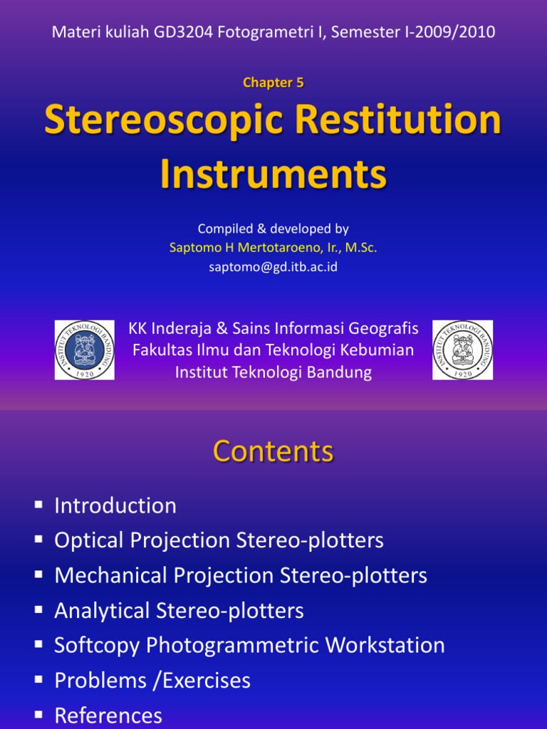 Stereoscopic Restitution Instruments: Materi Kuliah GD3204 Fotogrametri ...